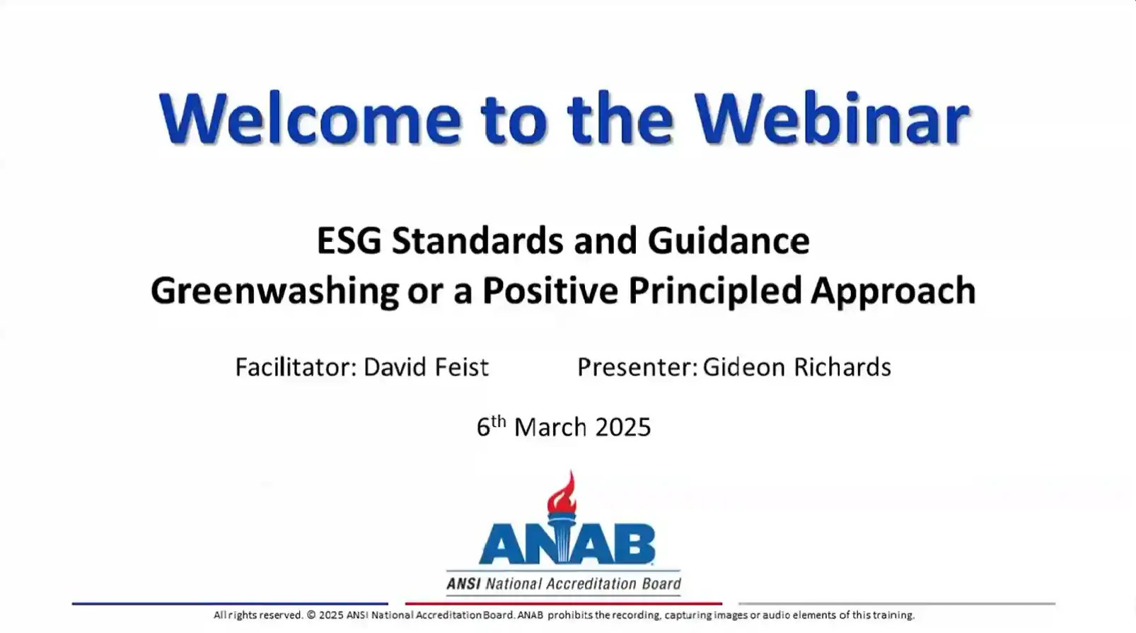 ESG Standards - Greenwashing or Principled? | ANAB Webinar